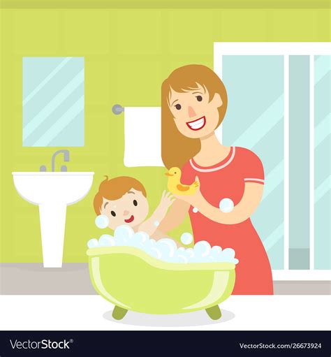 Mother Bathing Her Son In Bathtub Full Foam Vector Image