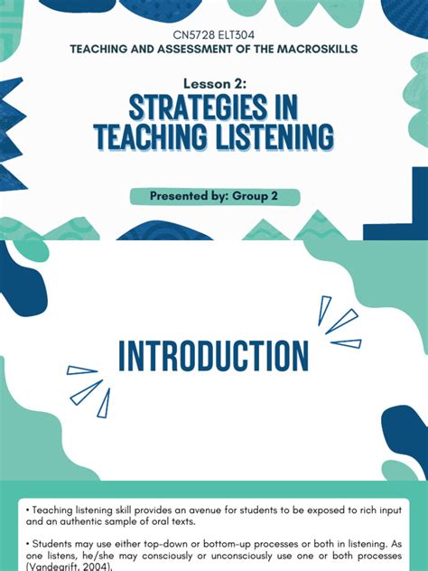 Macroskills Lesson 2 Strategies In Teaching Listening Pdf Reading Comprehension Cognitive