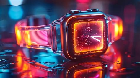 Neon Smartwatch With Crystal Clear Strap 3d Render Premium Ai