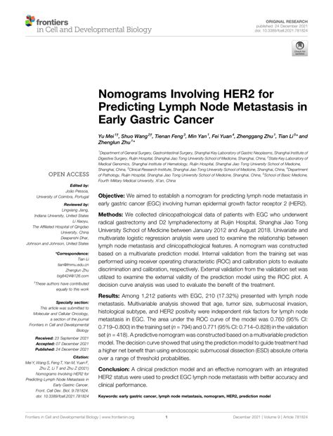 Pdf Nomograms Involving Her2 For Predicting Lymph Node Metastasis In