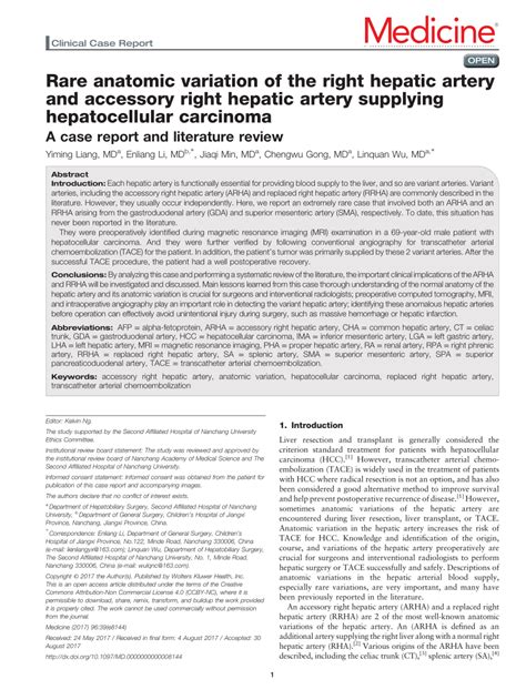 Pdf Rare Anatomic Variation Of The Right Hepatic Artery And Accessory