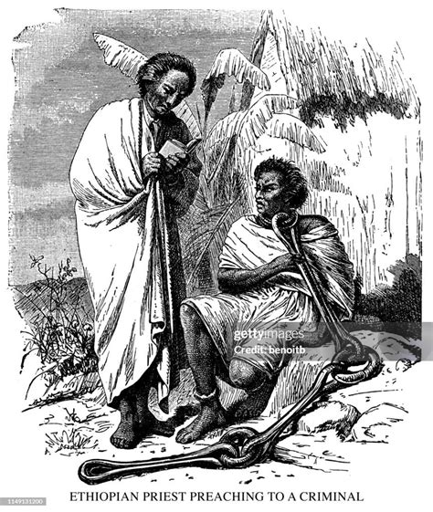Ethiopian Priest Preaching To A Criminal High Res Vector Graphic