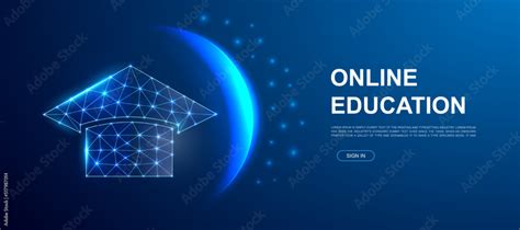 Graduation Cap 3d Polygonal Symbol For Website Template Low Poly Education Illustration For