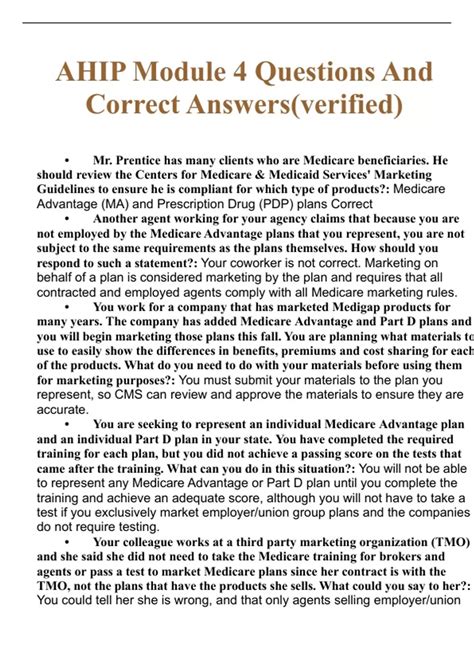 Ahip Module 4 Exam Questions And Answers 100 Verified Ahip Stuvia Us