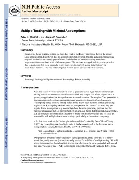 Pdf Multiple Testing With Minimal Assumptions