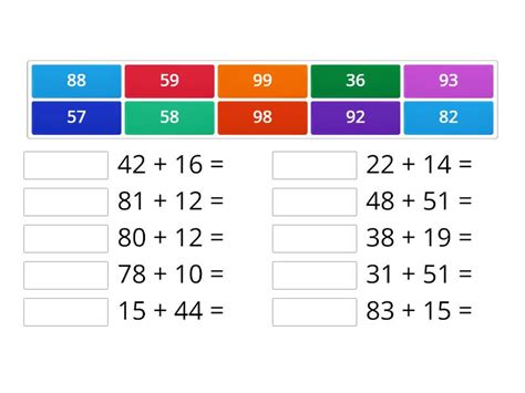2 Digit Addition Match Up
