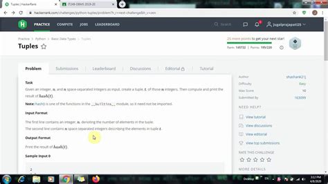 Tuples Hash Python 3 Hackerrank Youtube
