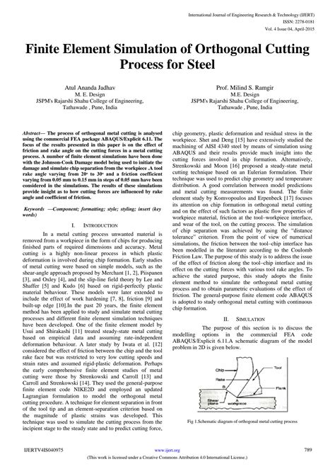 Solution Finite Element Simulation Of Orthogonal Cutting Process For