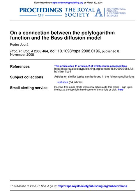 Pdf On A Connection Between The Polylogarithm Function And The Bass