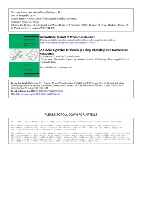 Pdf A Grasp Algorithm For Flexible Job Shop Scheduling With Maintenance Constraints