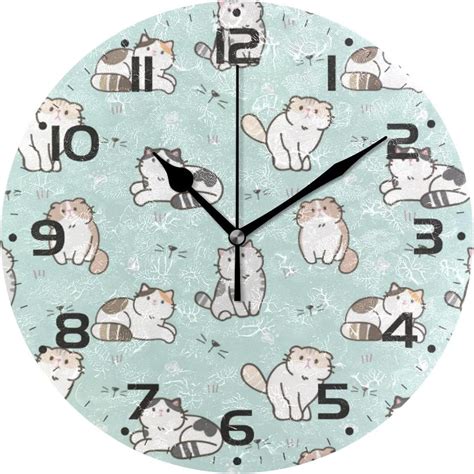 Gzhjmy Cute Cat Wall Clock 10 Silent Non Ticking Round Clock Oil