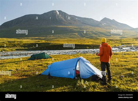 One Hiker Two Tents Akka Mountain Massif Sjnjuvtjudisjahka River