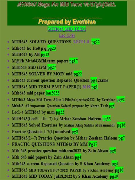 Mth643 Midterm Mega All In 1 File Till 31 July22 1 Pdf Equations
