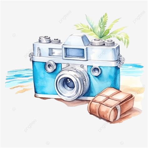 Watercolor Cute Camera Summer Element On Beach Summer Illustration Watercolor Camera