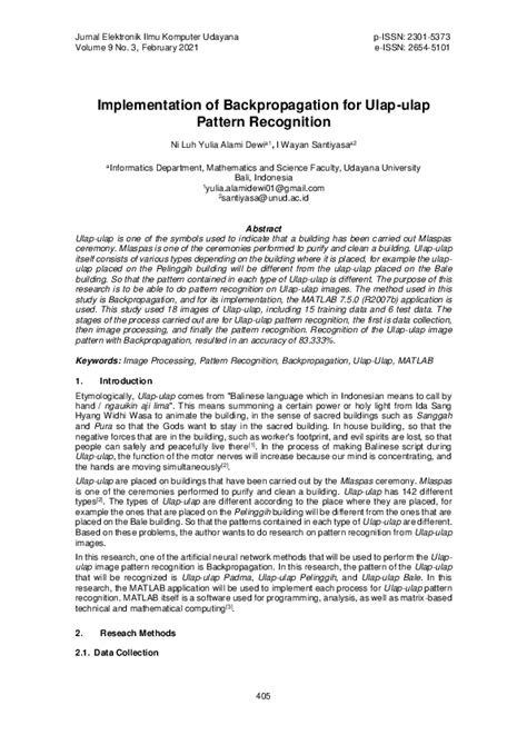 Pdf Implementation Of Backpropagation For Ulap Ulap Pattern Recognition I Wayan Santiyasa