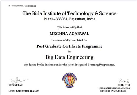 Successfully Completed The Pg Certification In Big Data Engineering From Bits Pilani Through