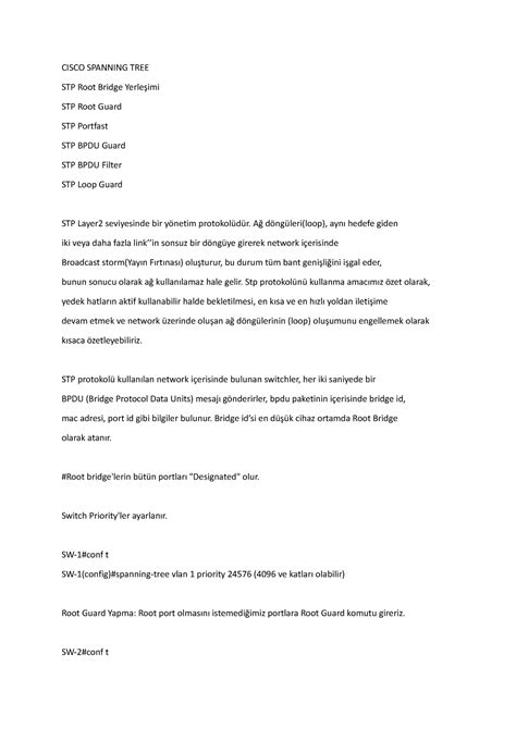 Cisco Spanning Tree Cisco Spanning Tree Stp Root Bridge Yerleşimi Stp