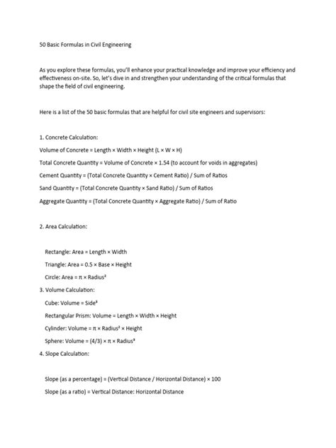 50 Basic Formulas In Civil Engineering Pdf Area Beam Structure