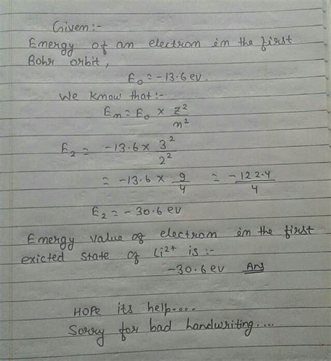 The Energy Of An Electron In First Bohr Orbit Of H Atom Is 13 6ev