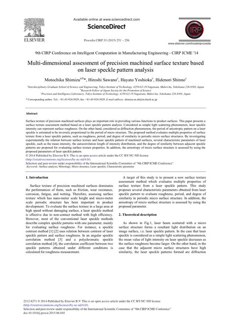 Pdf Multi Dimensional Assessment Of Precision Machined Surface Texture Based On Laser Speckle