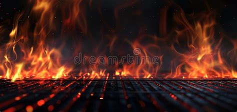 Hot Empty Portable Barbecue BBQ Grill With Flaming Fire And Ember