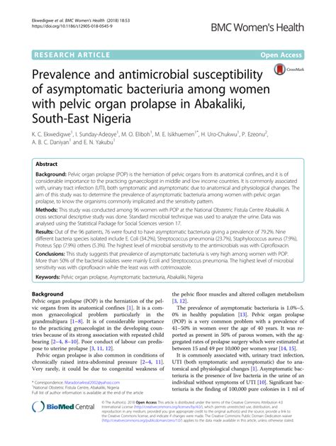 Pdf Prevalence And Antimicrobial Susceptibility Of Asymptomatic Bacteriuria Among Women With