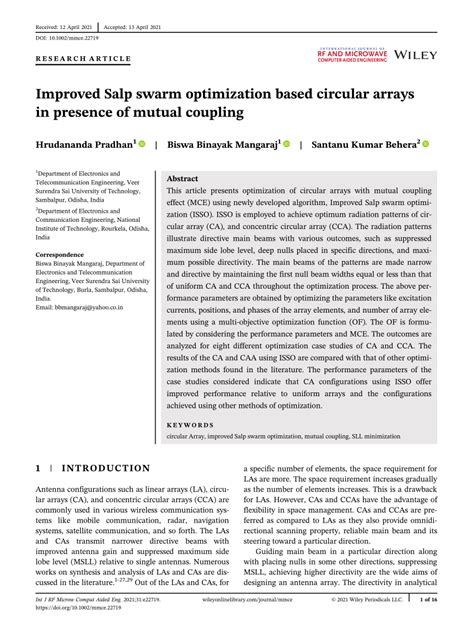 Improved Salp Swarm Optimization Based Circular Arrays In Presence Of Mutual Coupling Request Pdf