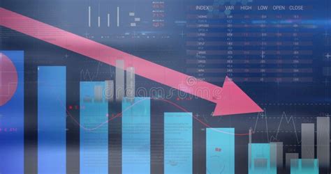 image of statistical data processing against blue background stock