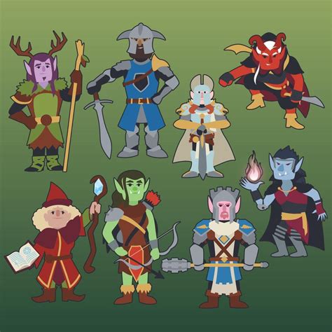 Cartoon Illustration Of Fantasy Rpg Character Classes Human Elf Orc