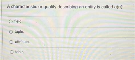 Solved A Characteristic Or Quality Describing An Entity Is