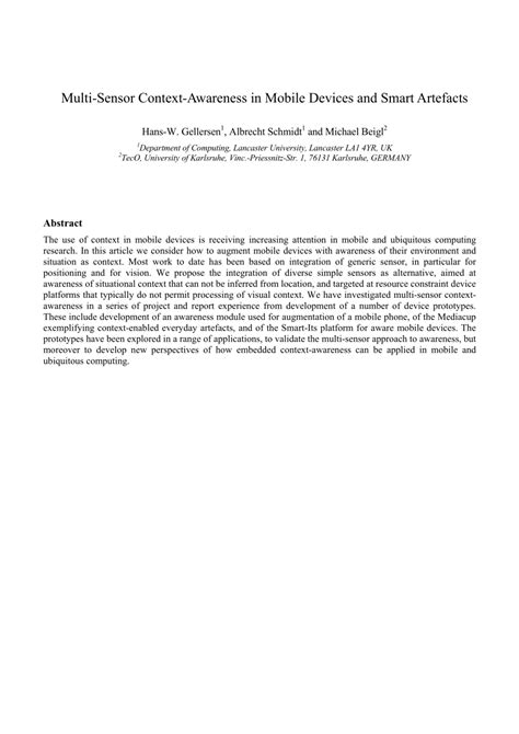 Pdf Multi Sensor Context Awareness In Mobile Devices And Smart Artifacts