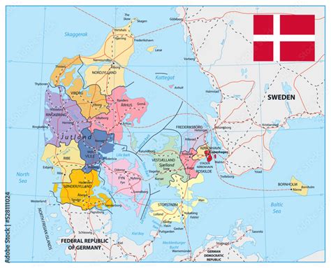 Denmark Highly Detailed Editable Political Map Stock Vector Adobe Stock