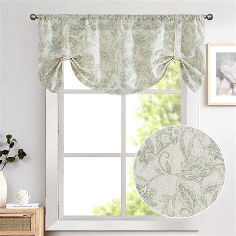 Curtainking 50 Inches Wide Tie Up Valance Curtain Blue On Beige