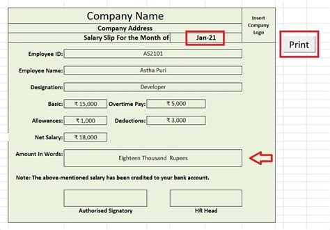 Payslip Excel Template
