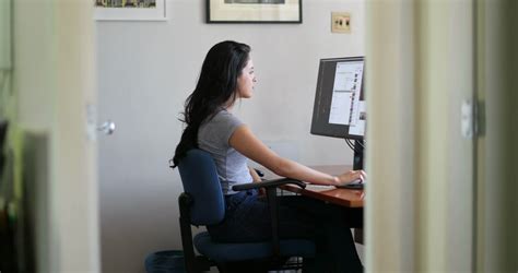 Side View Of Brunette Girl Working On Stock Footage SBV 348492218 Storyblocks