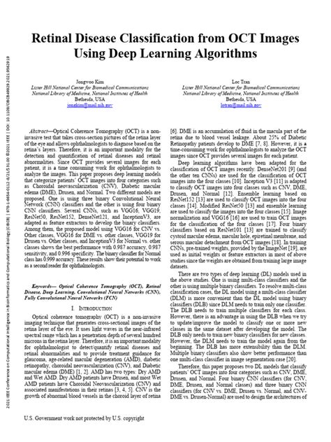 Retinal Disease Classification From Oct Images Using Deep Learning Algorithms Pdf Retina