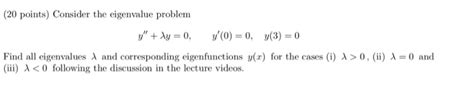 solved 20 points consider the eigenvalue problem y ay