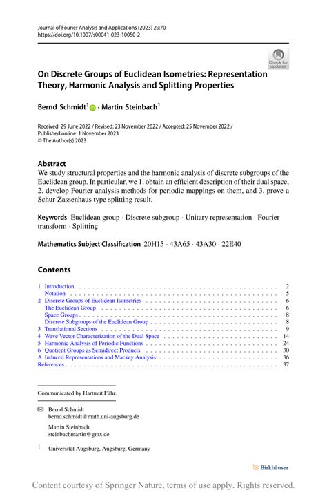 Pdf On Discrete Groups Of Euclidean Isometries Representation Theory