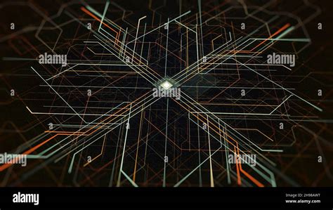 Neon Moving Lines Of Computer Circuit Animation Diagram Of Neural Computer Networks Moving In