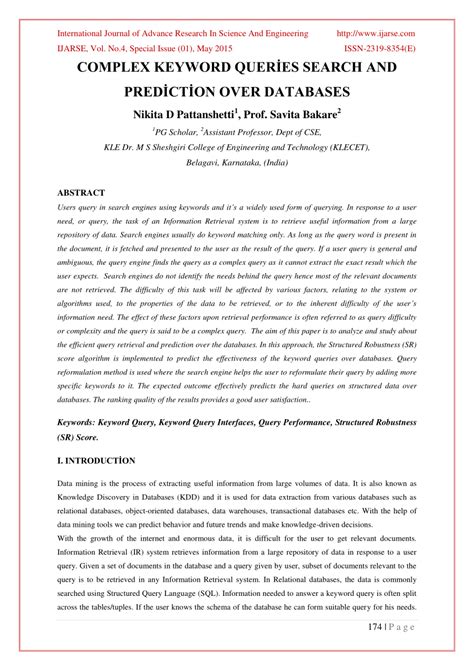 Pdf Complex Keyword Querİes Search And Predİctİon Over Databases