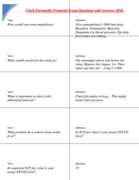 Clark Paramedic Protocols Exam Questions And Answers 2024 Exams