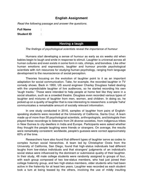English Assignment Final 1 2 Pdf Humour Laughter