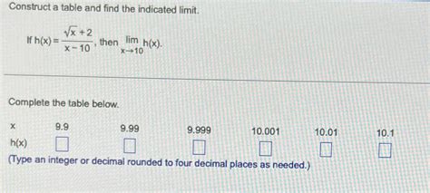 Solved Construct A Table And Find The Indicated Limitif