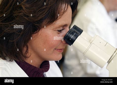 The Medical Technical Assistant During Her Work On The Microscope Stock
