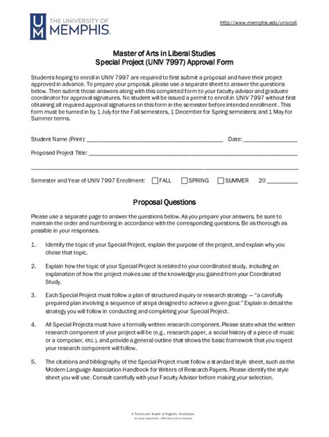 fillable online special project univ 7997 approval form fax email print pdffiller