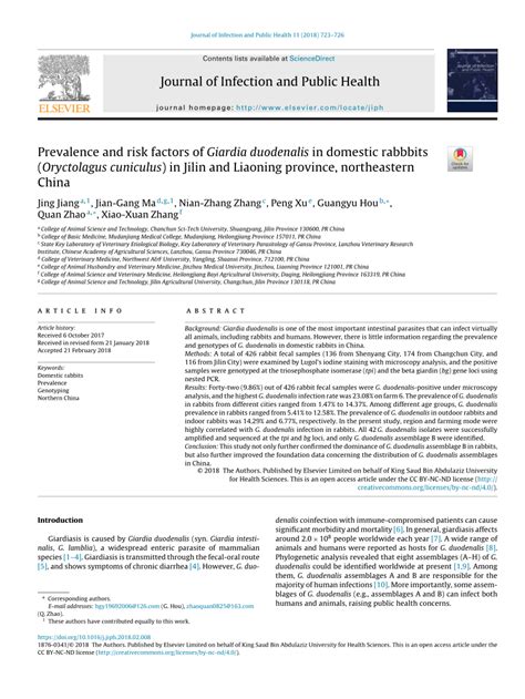 Pdf Prevalence And Risk Factors Of Giardia Duodenalis In Domestic