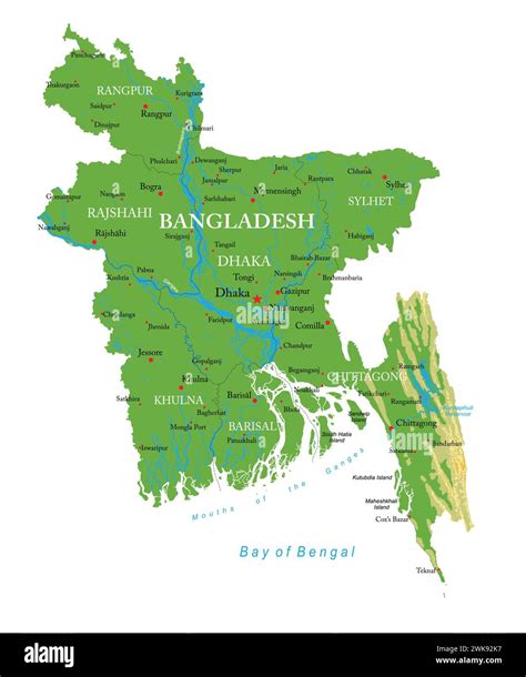 Highly Detailed Physical Map Of The Bangladesh In Vector Format With