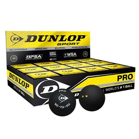 ลูกสควอช มาตรฐานสากล 2จุดเหลือง 1กล่อง12ลูก Dunlop Double Dot Squash