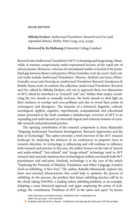 Pdf Audiovisual Translationresearch And Use