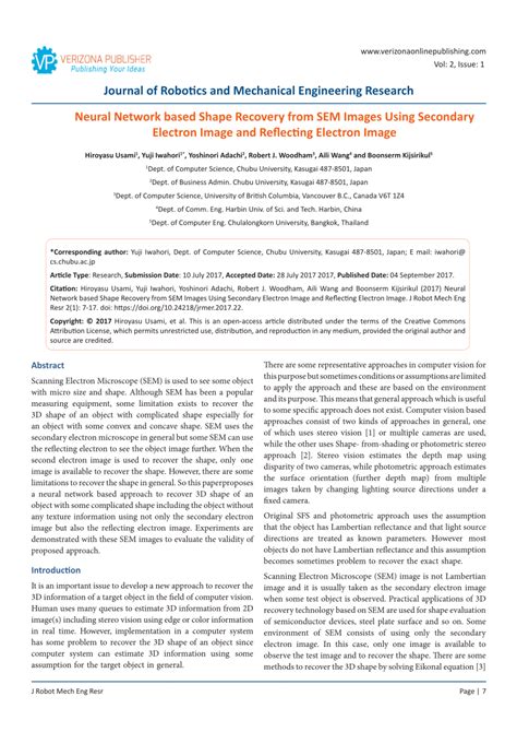 Pdf Neural Network Based Shape Recovery From Sem Images Using Secondary Electron Image And